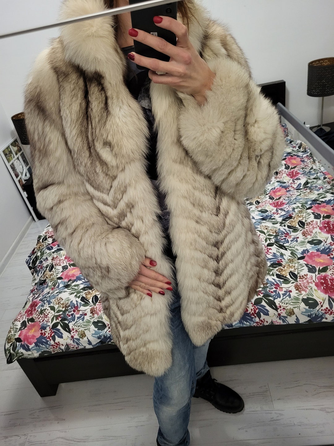 Natural Real White Fox Fur Size L Coat Jacket Woman Etsy