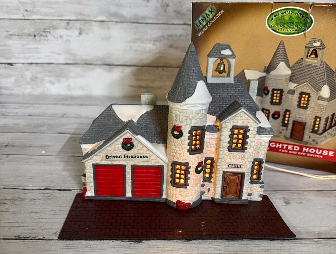 Lemax Village Collection Porcelain Lighted House Firehouse 1996 W/ Box ...