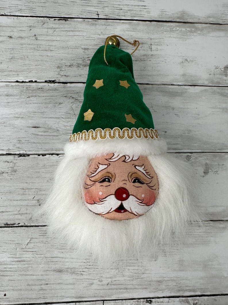SANTA FACE PLUSH Vintage Stocking Hat W/bell Christmas Ornament - Etsy