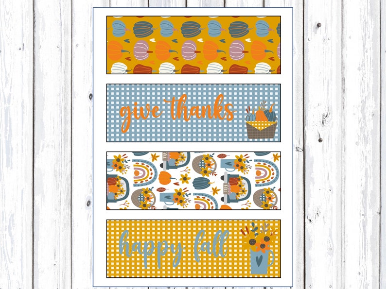 Printable Fall Bookmarks, Set of 8 Bookmarks, Happy Fall Bookmark, Fall ...