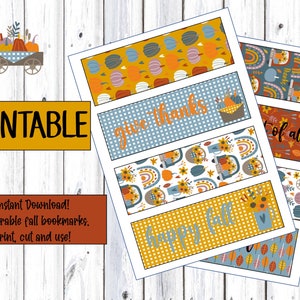Printable Fall Bookmarks, Set of 8 Bookmarks, Happy Fall Bookmark, Fall ...