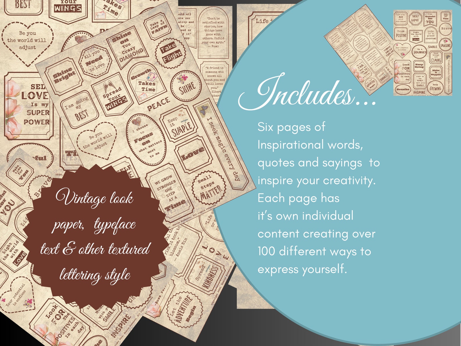 Vintage Printable Junk Journaling Words and Quotes, Positive Words ...
