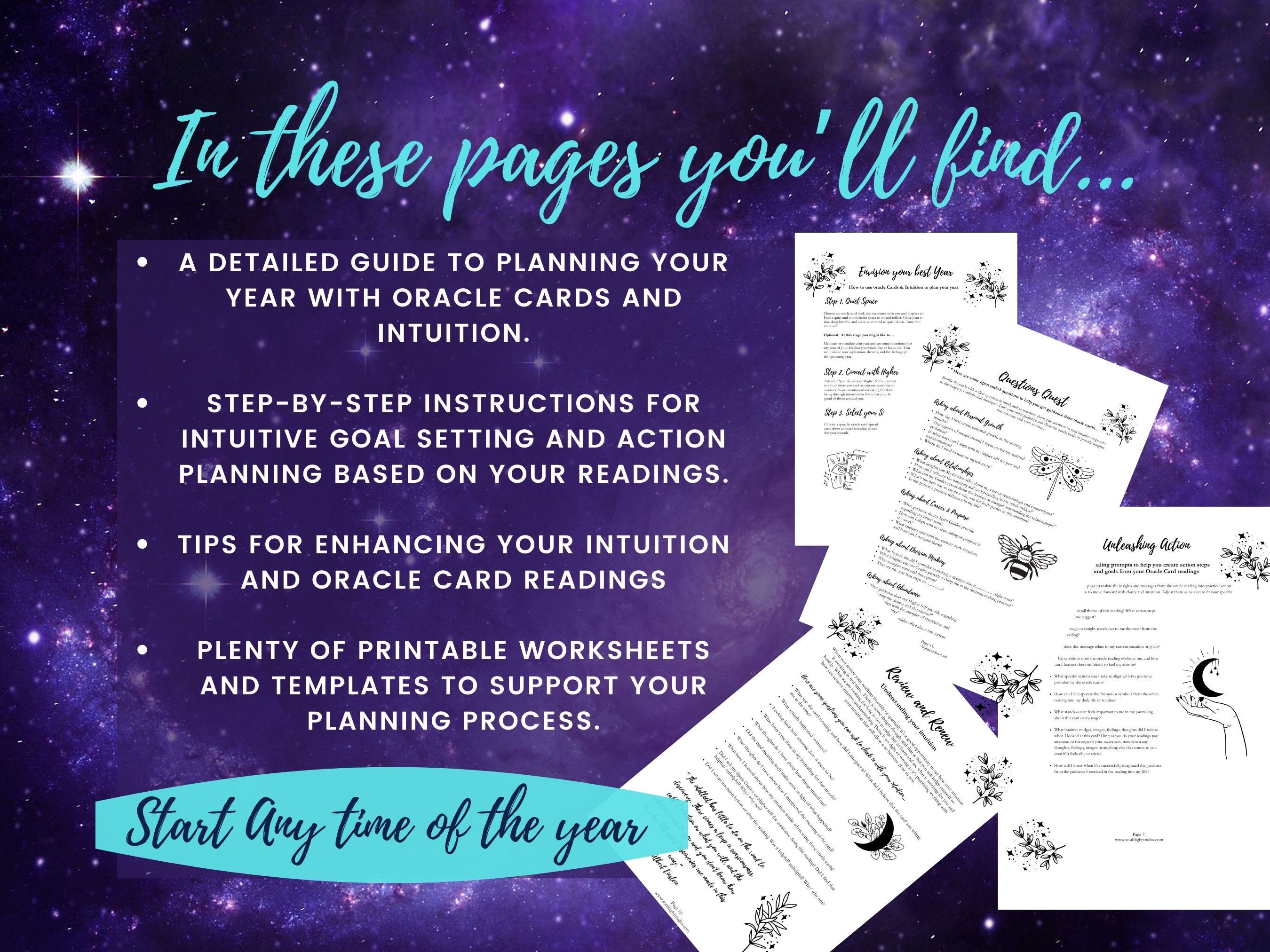 Printable Oracle Card Journal Pages, Intuitive Yearly Planner, Yearly ...