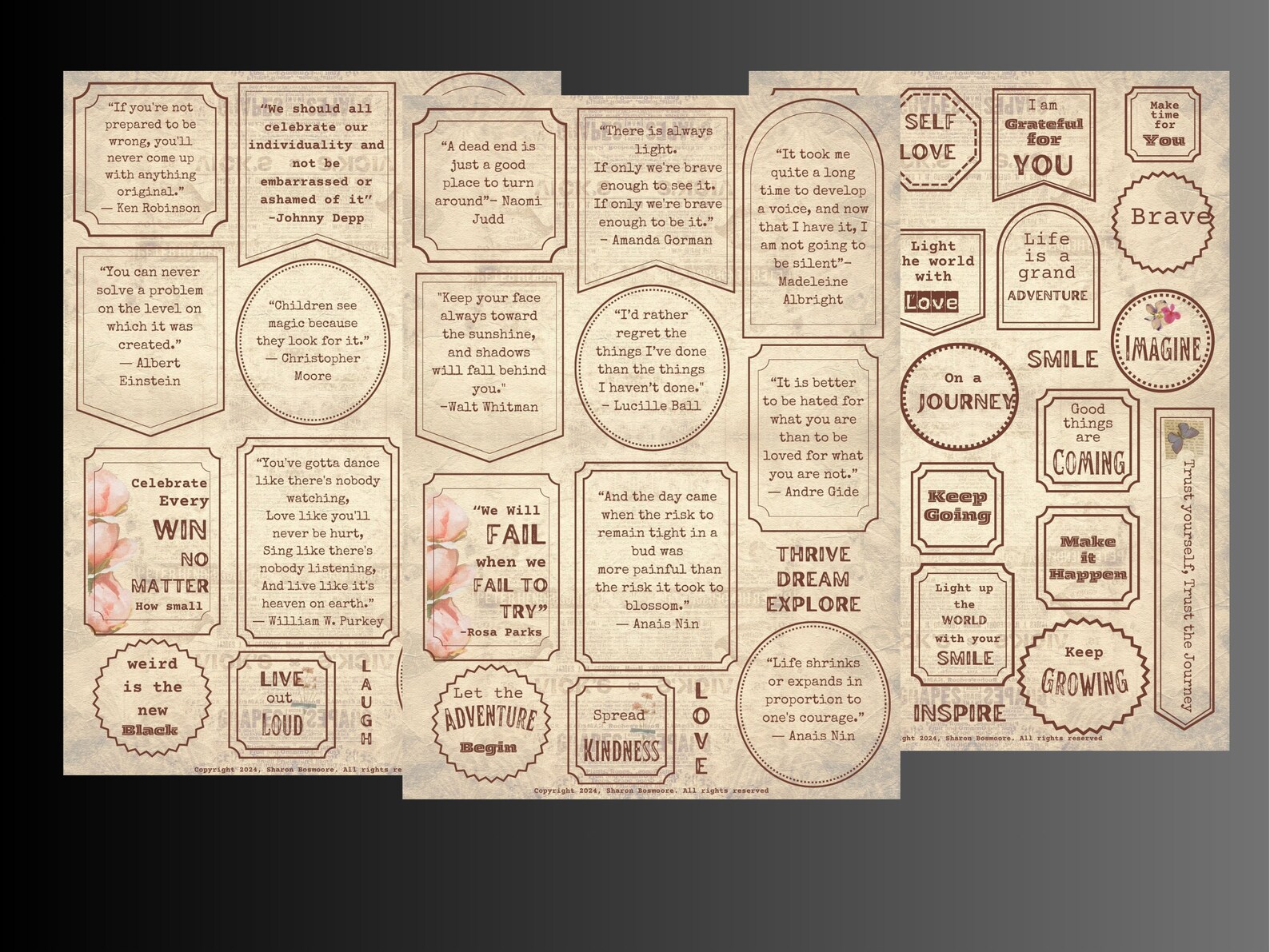 Vintage Printable Junk Journaling Words and Quotes, Positive Words ...