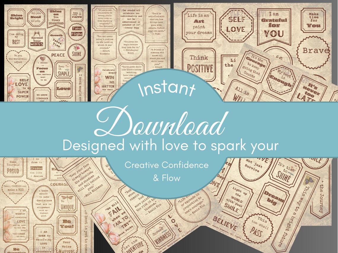 Vintage Printable Junk Journaling Words and Quotes, Positive Words ...