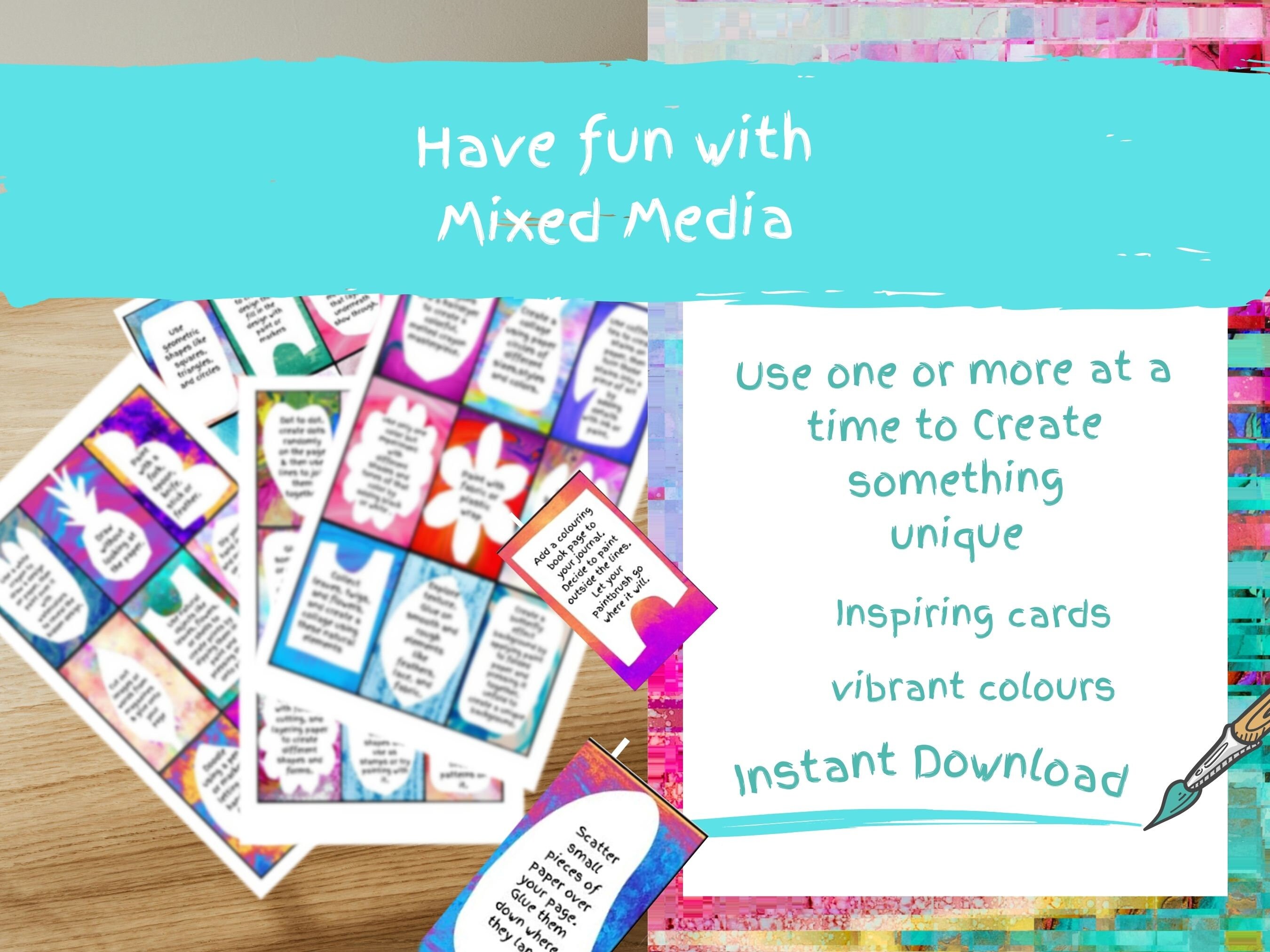 72 Printable Art Journal Prompt Cards, Mixed Media Techniques, Digital ...