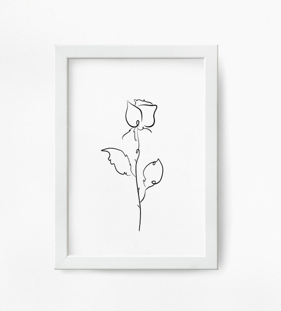 Rose Line Drawing Print. Botanical Wall Art. Flower Line Art. | Etsy
