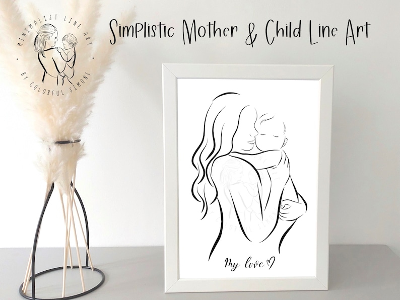Mother and Son Line Art. Mom Holding Her Child Minimalist Drawing ...