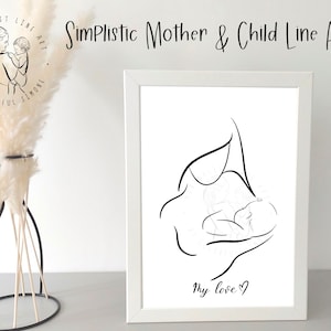 Mother and Child Hugging Line Art. Mom and Baby Illustration. Simple ...