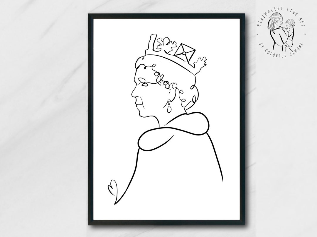 HM Queen Elizabeth II Line Art Print, Minimalist Art Poster, Platinum ...