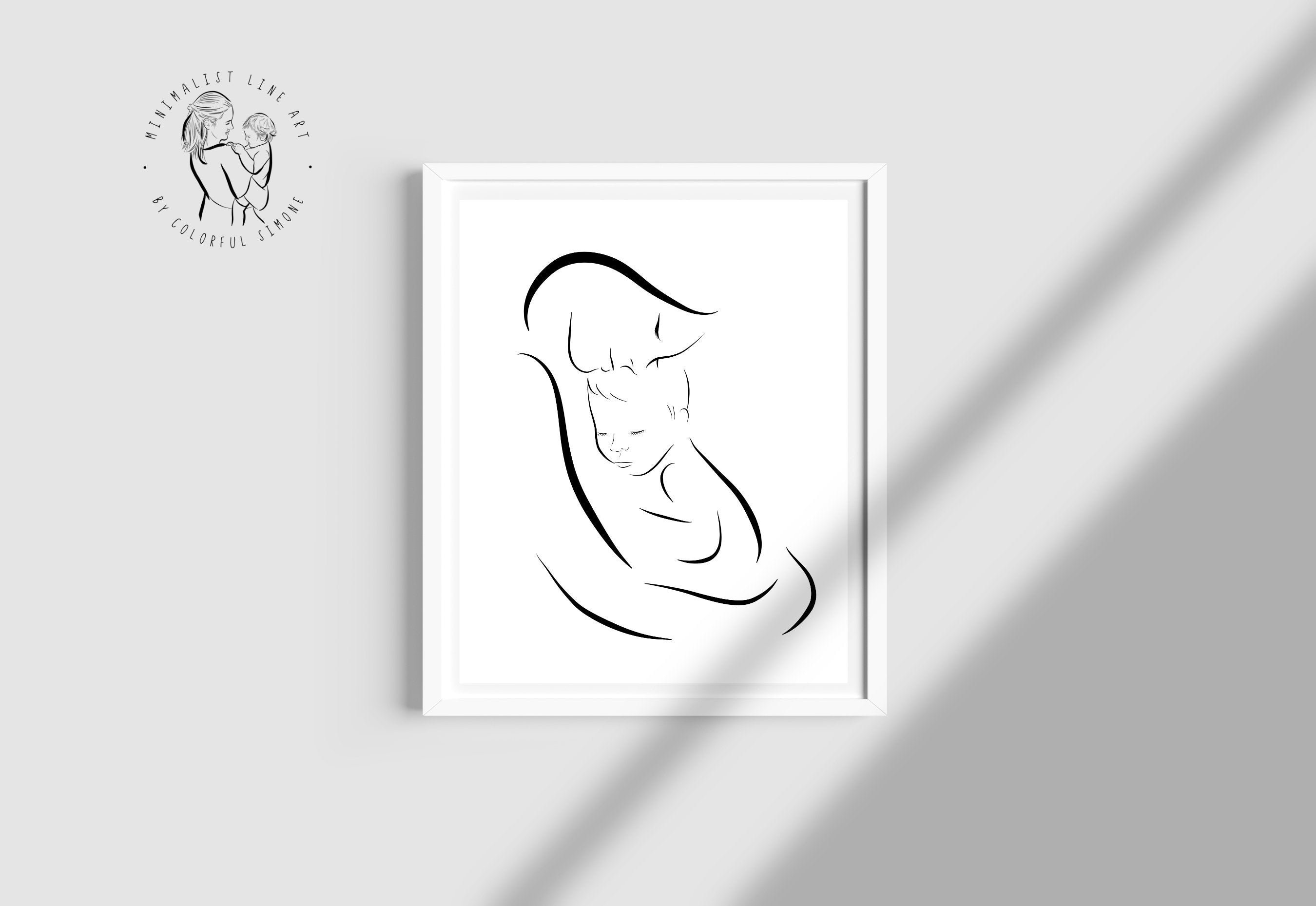 Mother and Son Line Art Print. Gift From Son. Simple Line Illustration ...
