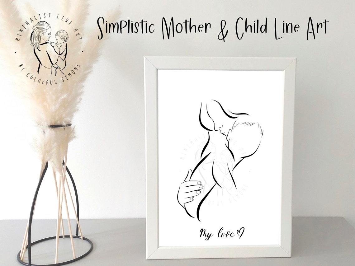 Mother and Son Line Art. Mum and Daughter Print. Mum and - Etsy