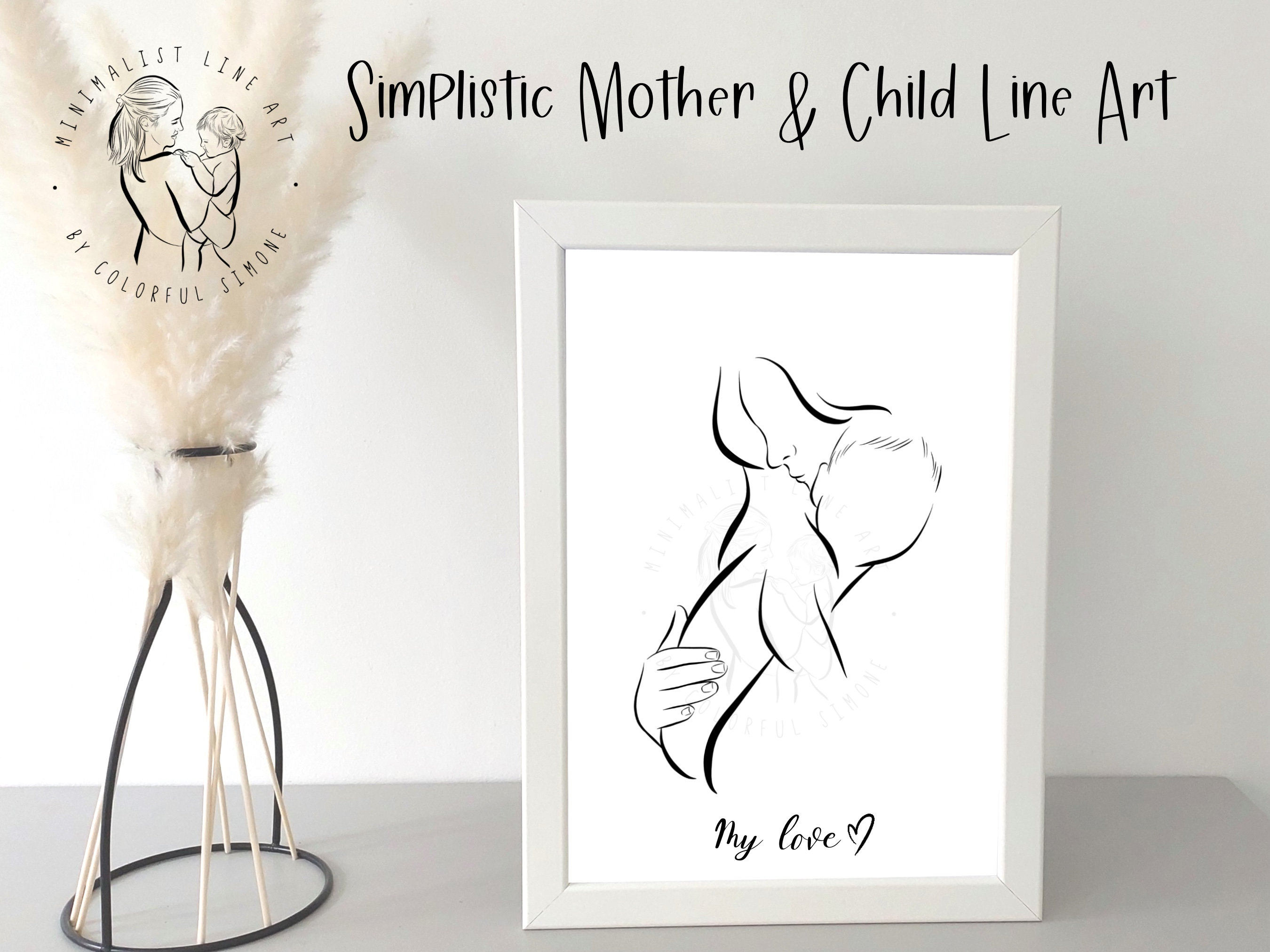 Mother and Son Line Art. Mum and Daughter Print. Mum and - Etsy