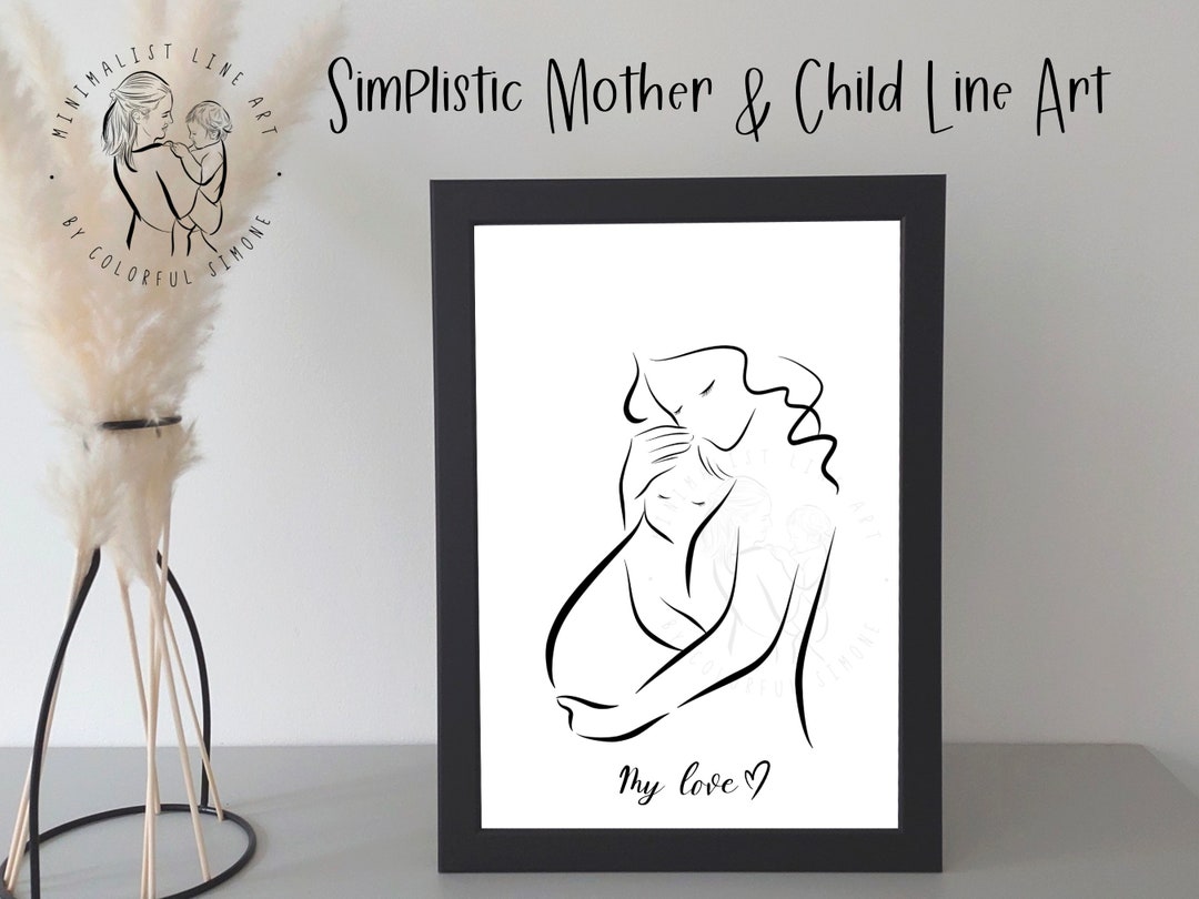 Mother and Baby Line Art. Simple Line Mother and Baby Minimalist Wall ...