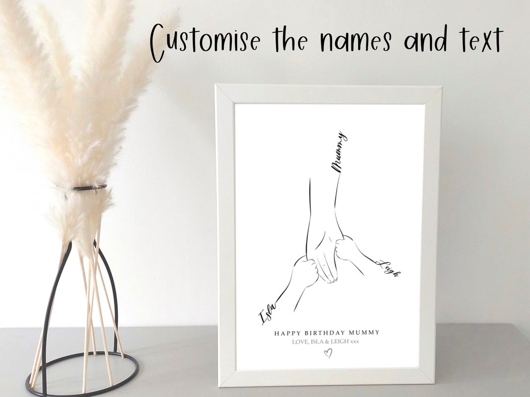 Two Kids Holding Mum’s Hand. Family Hands Print Wall Art. Minimalist ...