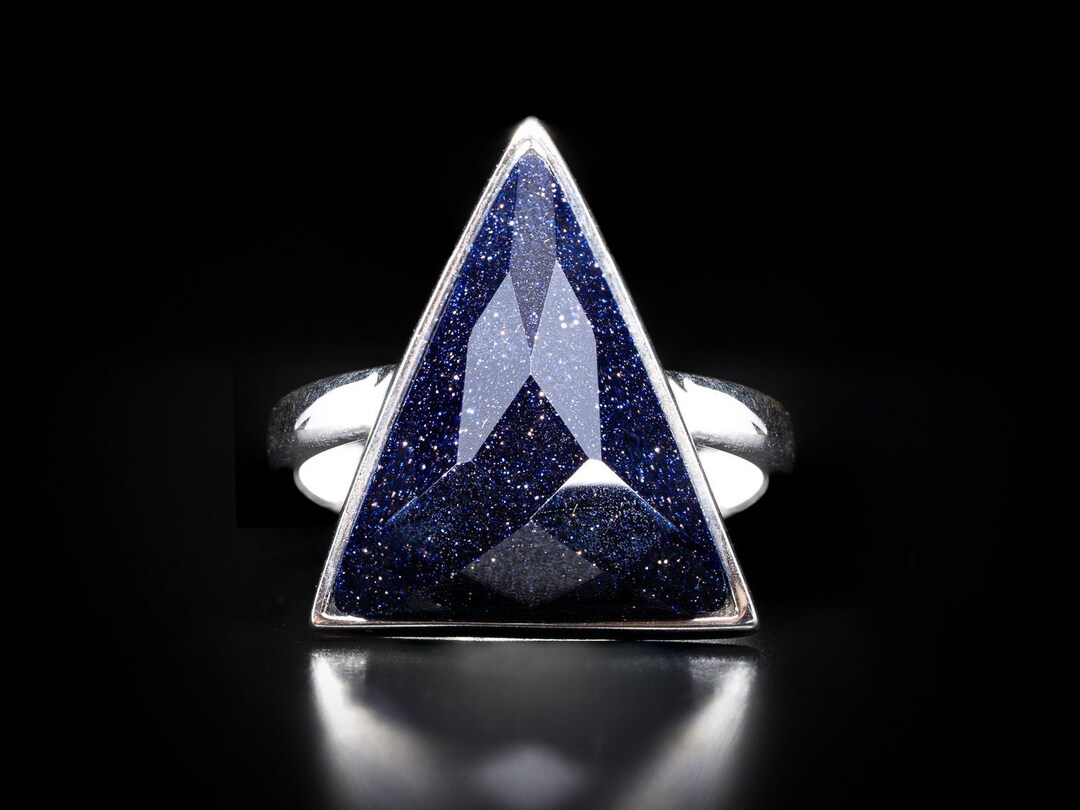 Blue Goldstone Ring Large Gemstone Ring Sterling Silver Crystal Ring ...
