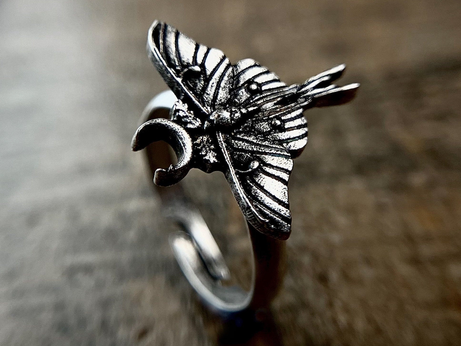 Deaths Head Luna Moth Bug Ring Adjustable Gothic Ring - Etsy UK
