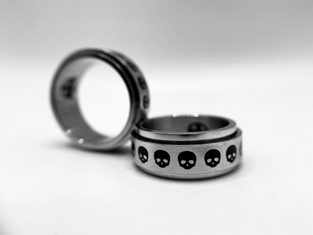 Spinner Ring - Anxiety Ring - Skull Fidget Ring - Spinning Ring - Steel ...