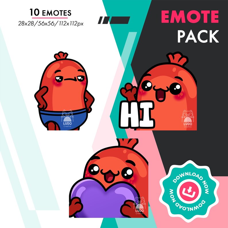 Sausage Emote Bundle, 10 Cute Twitch Frankfurter Heart, Hi, Rip Still ...