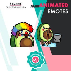 Animated Avocado Emotes Pack 2, 5 Cute Avocado Raid, Clean, Clown Emote ...