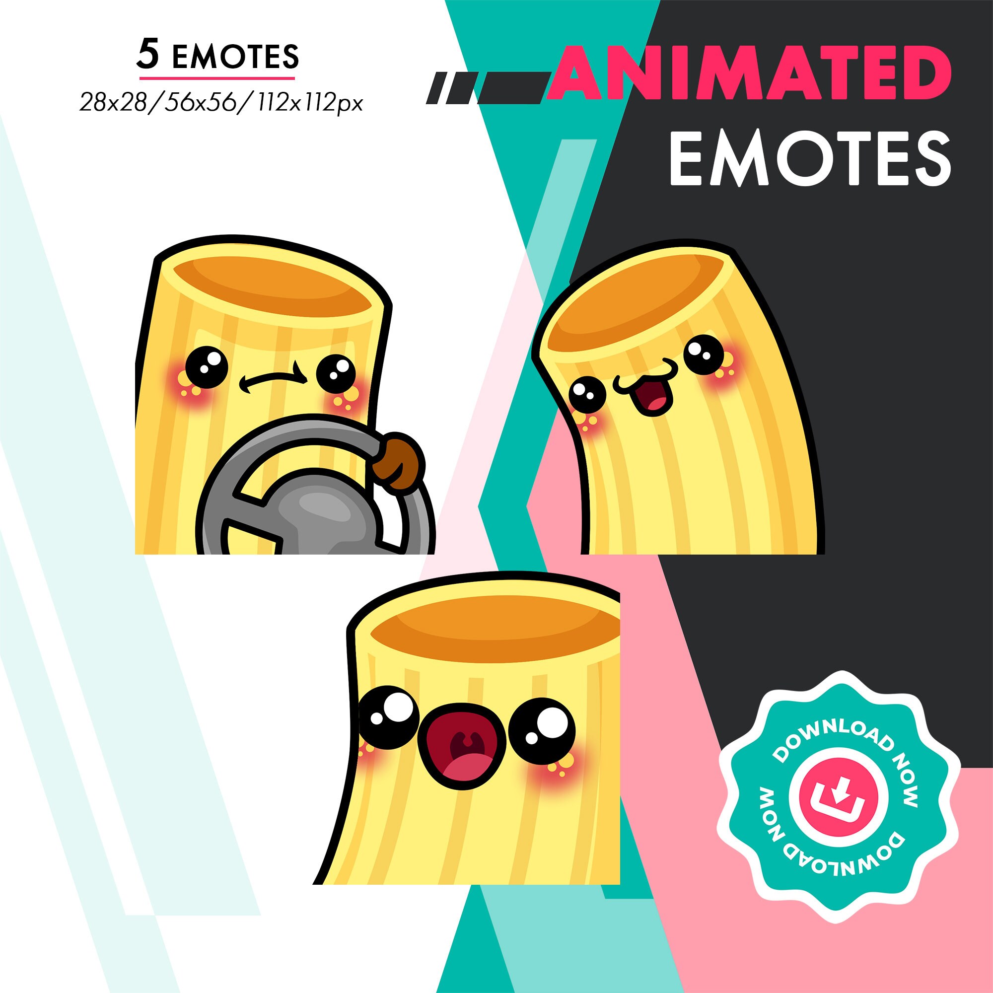 Animated Pasta Emotes Pack, 5 Cute Rigatoni Wiggle, Steering Wheel, Sit ...