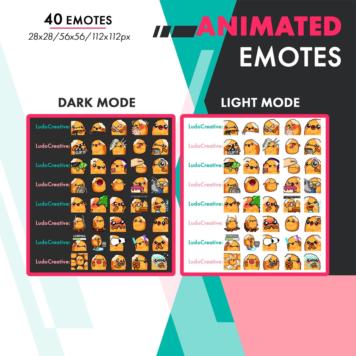 40 Animated Nugget Emotes Pack, Mega Cute Fried Chicken Steer, Wiggle ...