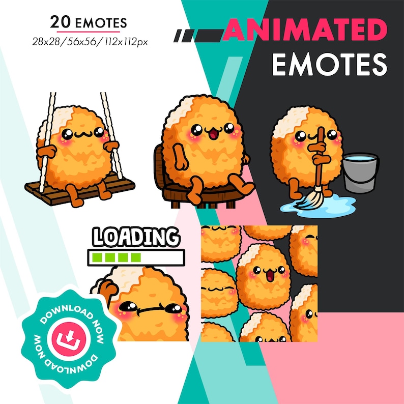 Mega Animated Nugget Emotes Pack, 20 Cute Fried Chicken POP, Raid ...