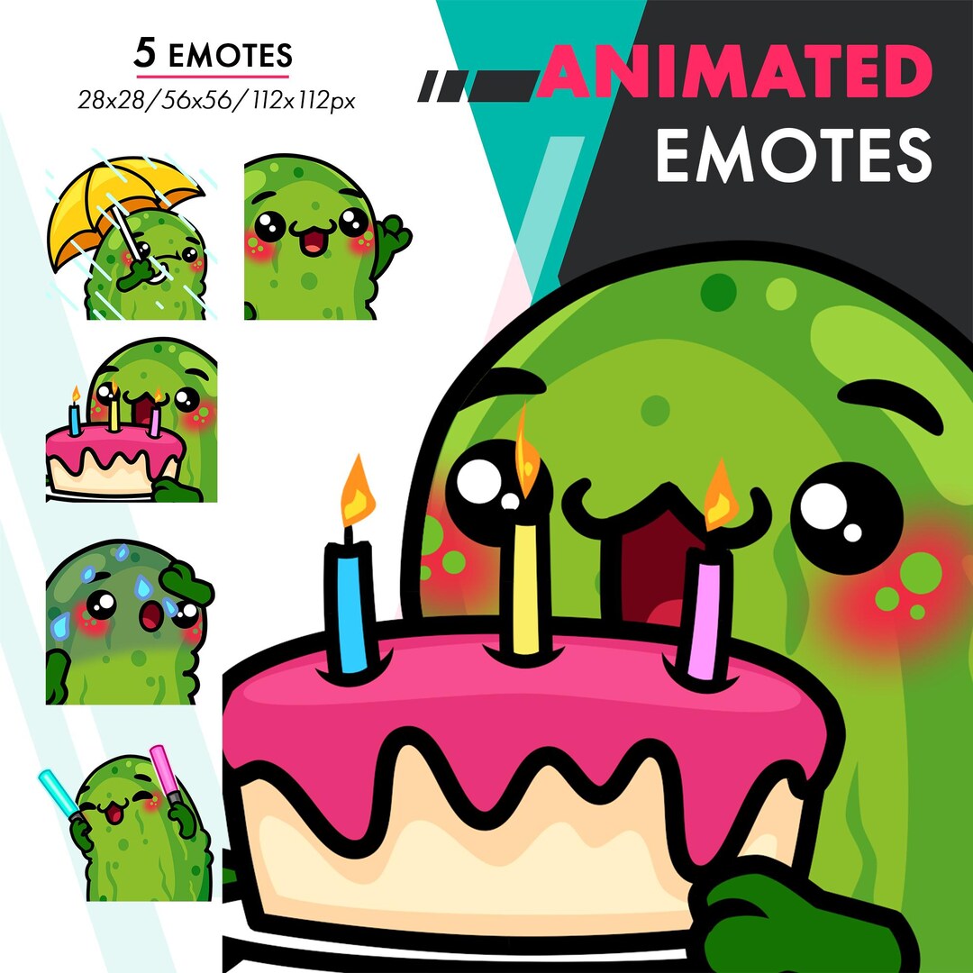 Animated Pickle Emotes Pack 9, 5 Cute Pickle Rave, Cake, Wave Emote Set ...