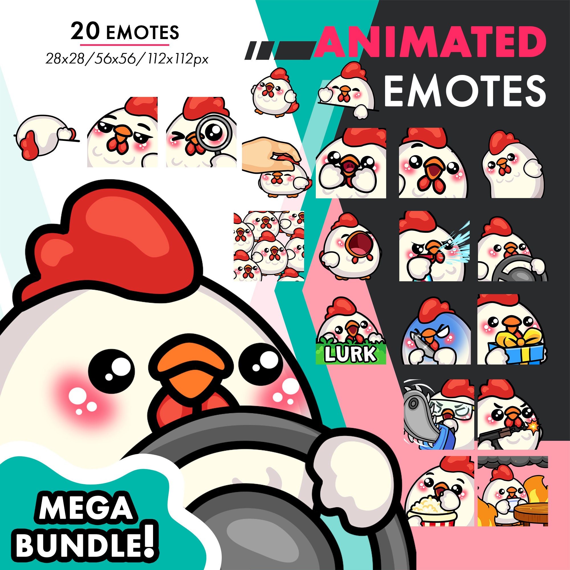 Mega Animated Chicken Emotes Pack, 20 Cute Chick Steer, Bobble, Aim ...