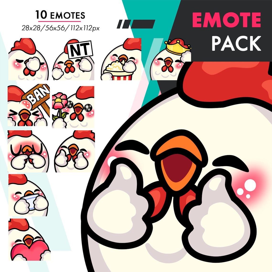 Chicken Emote Bundle, 10 Cute Twitch Chicken Uwu, Ban, Heart Emote Set ...