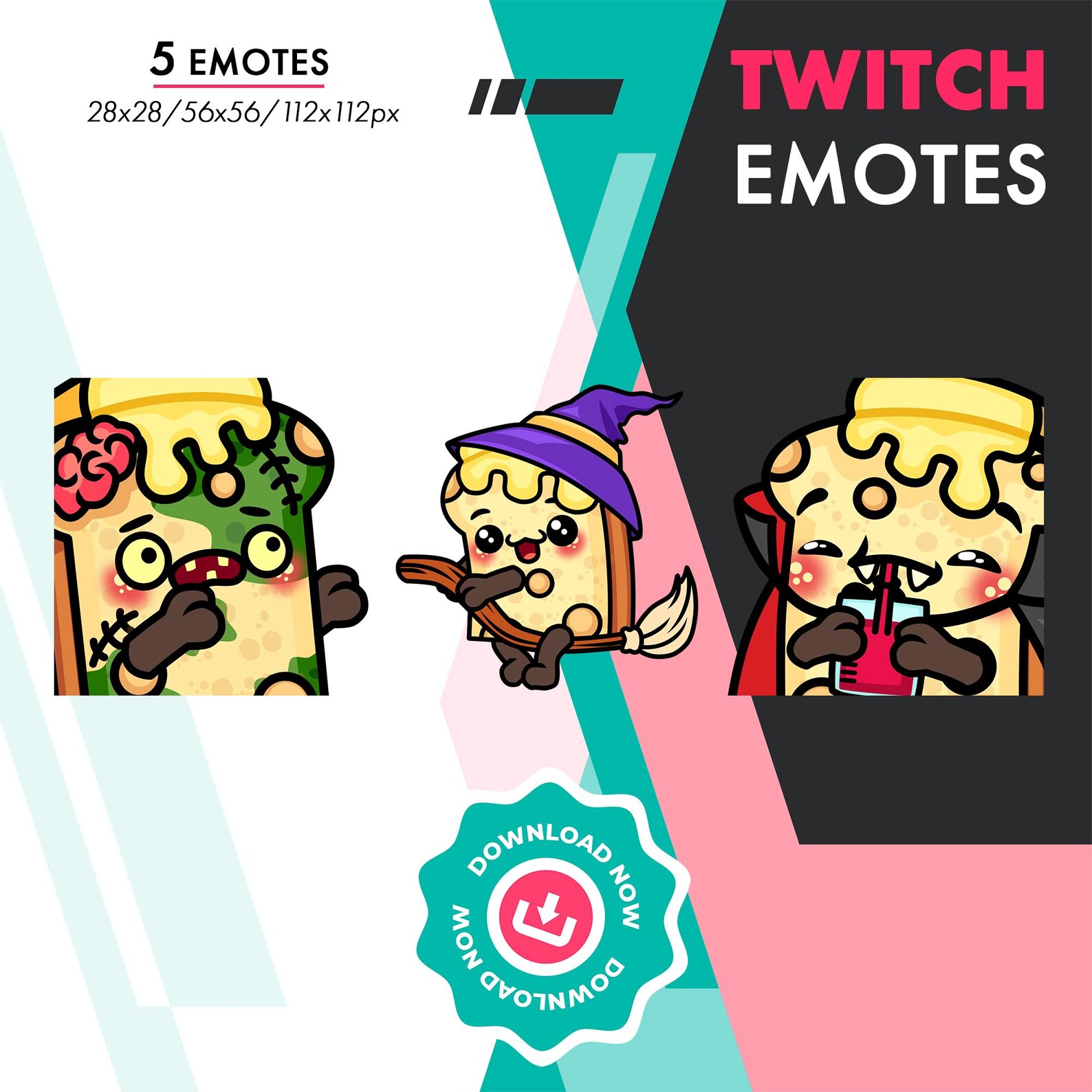 Halloween Toast Emote Pack, Cute 5 Zombie, Ghost, Pumpkin Bread Emote ...