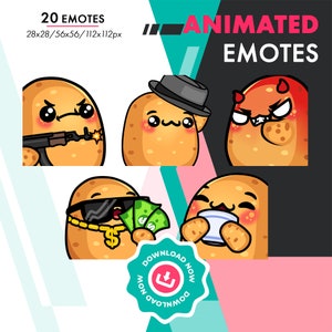Mega Animated Potato Emotes Pack, 20 Cute Potato Steer, Bobble, Aim ...