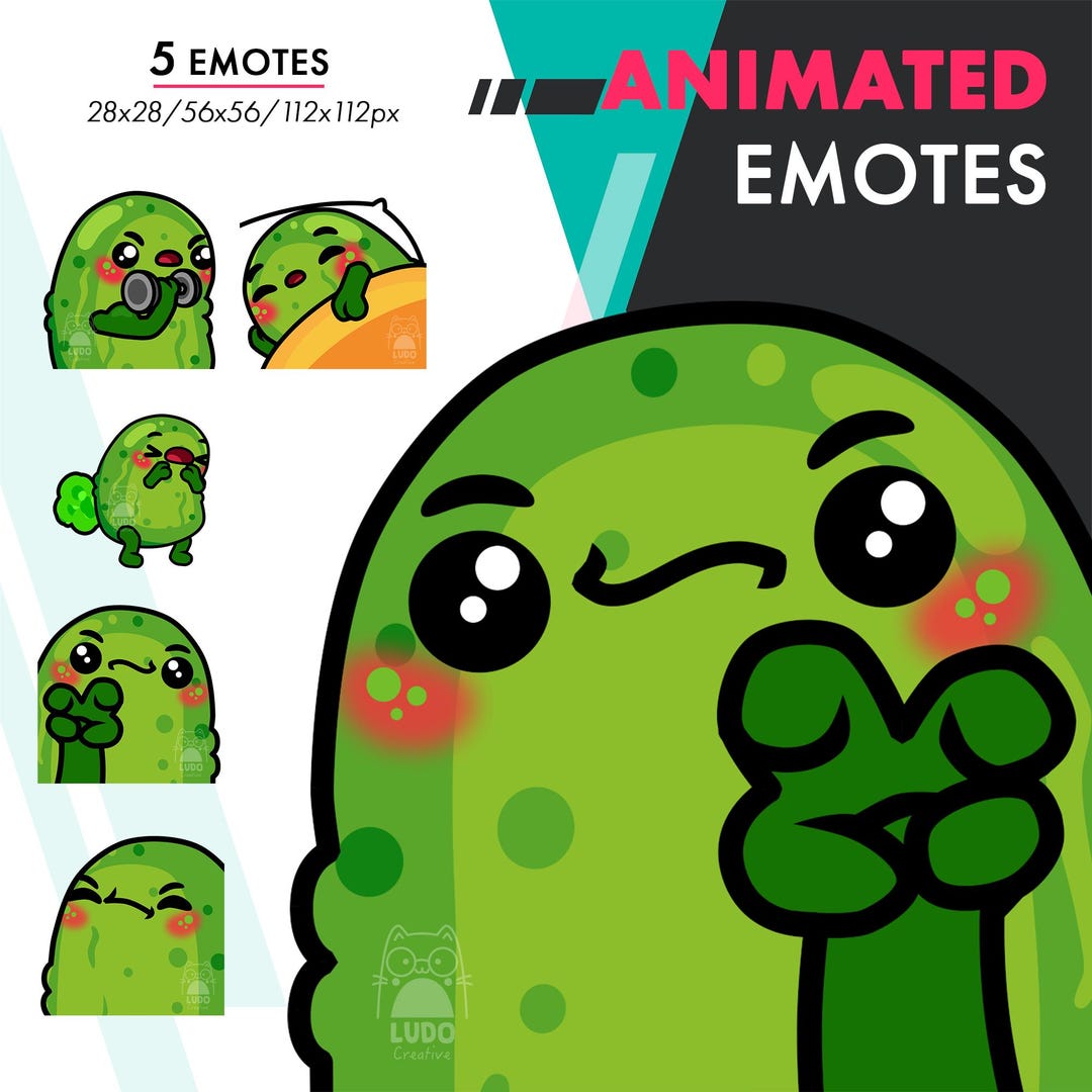 Animated Pickle Emotes Pack 16, 5 Cute Pickle Gym, Eyes on You, Sleep ...
