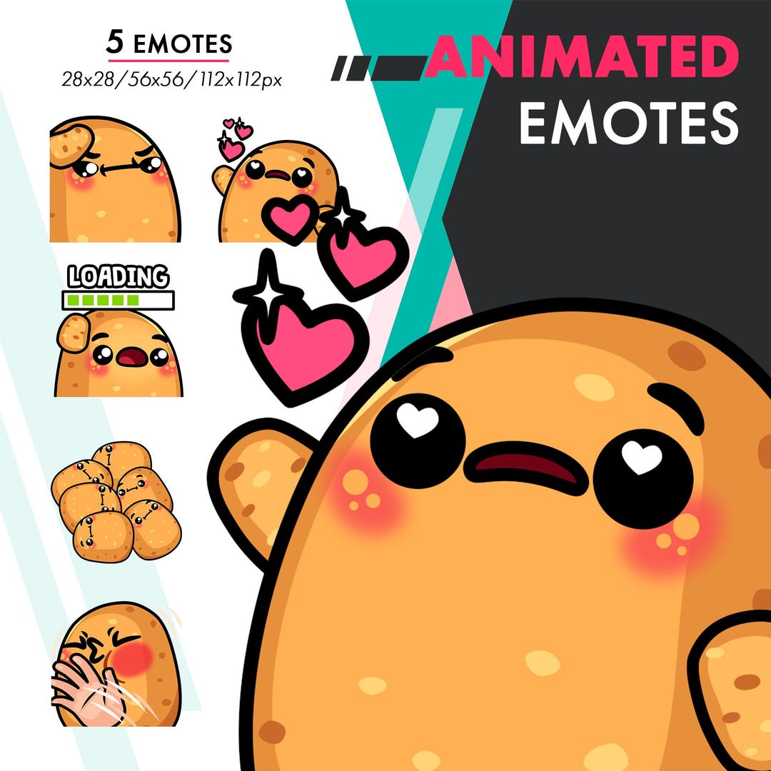 Animated Potato Emotes Pack 14, 5 Cute Potato Loading, Love, Slap Emote ...