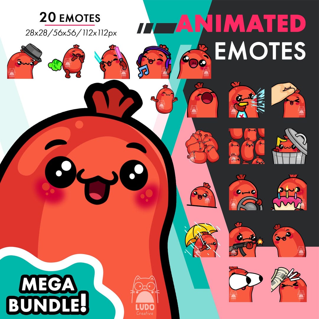 Mega Animated Sausage Emotes Pack, 20 Cute Frankfurter POP, Raid, Dance ...