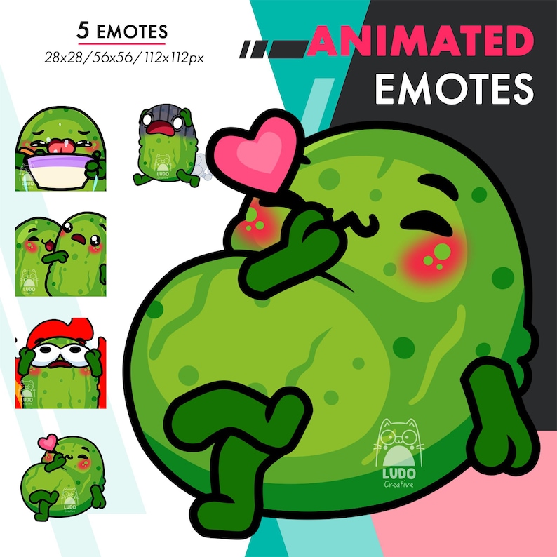 Animated Pickle Emotes Pack 17, 5 Cute Pickle Hug, Kiss, Eating Emote ...