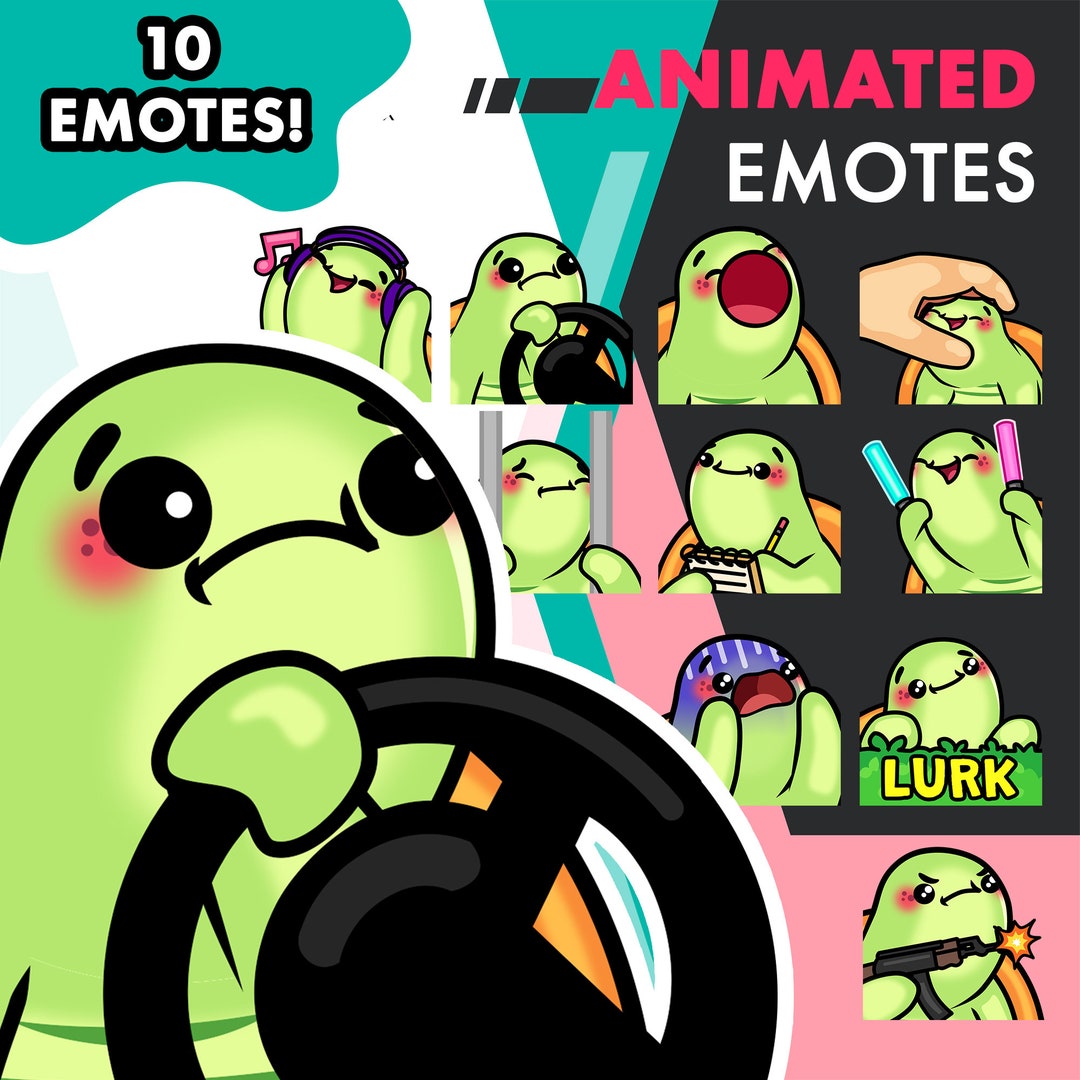 Animated Turtle Emotes Pack, 10 Cute Tortoise Steer, Lurk, Pop Emote ...