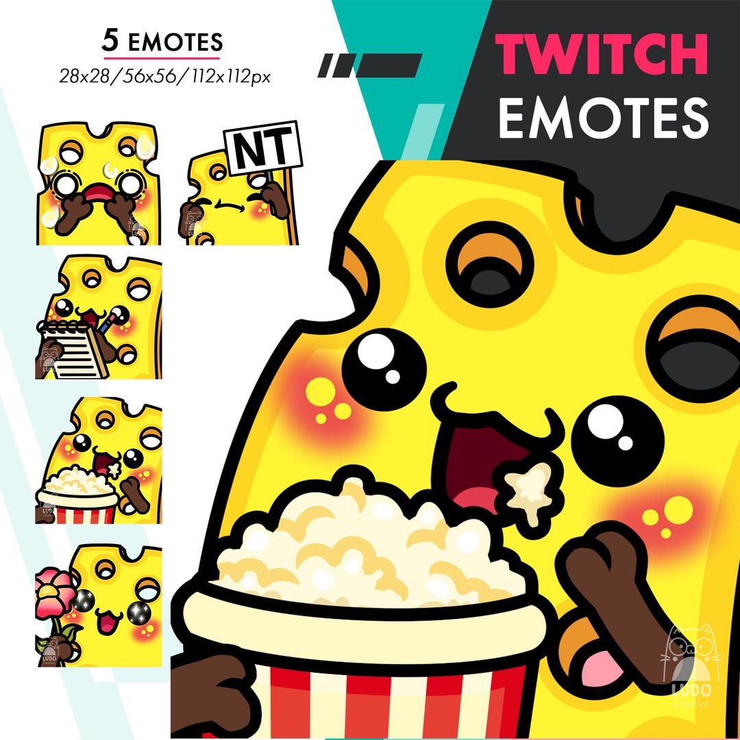 Cheese Emote Pack 4, Cute 5 Cheddar Slice Noted, NT, Eating Popcorn ...