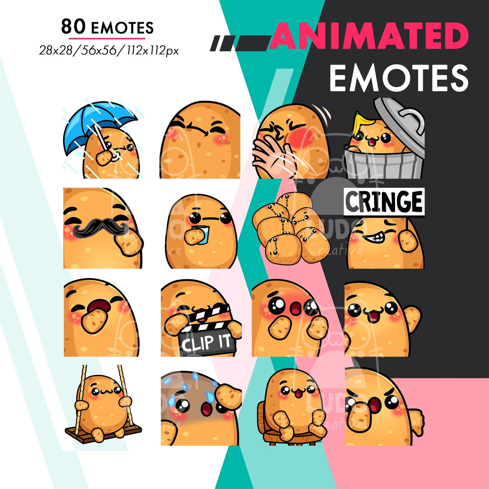 80 Animated Potato Emotes Pack, Ultimate Cute Potato Steer, Wiggle ...