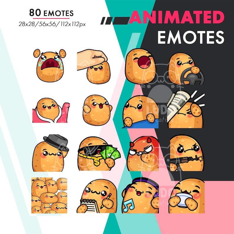 80 Animated Potato Emotes Pack, Ultimate Cute Potato Steer, Wiggle ...