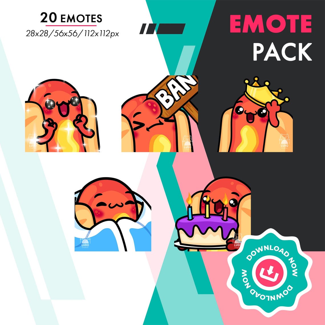 Mega Hotdog Emote Pack, 20 Cute Sausage Hi, Hype, Noted Still Emote Set ...