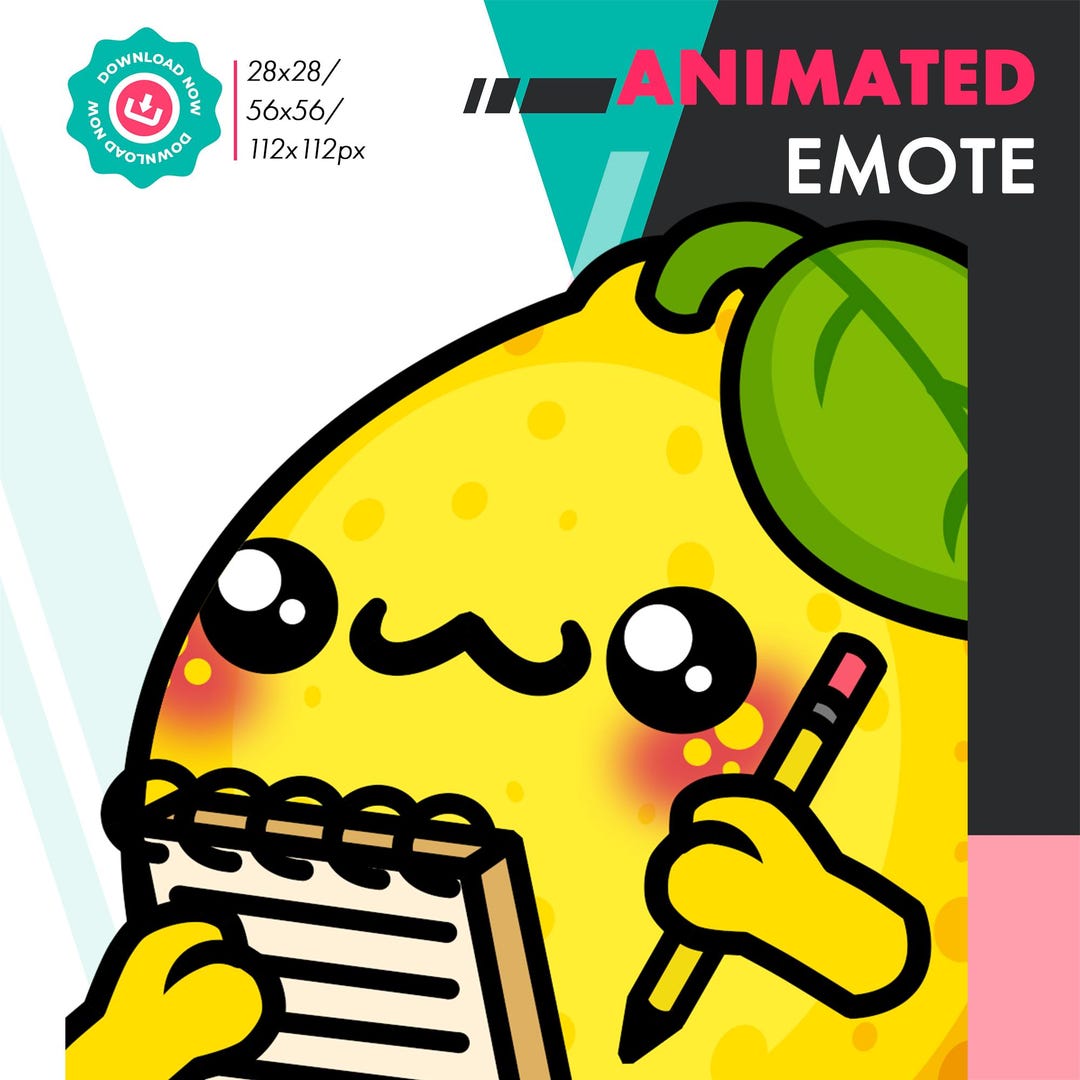Animated Lemon Noted Emote, Cute Lemon Taking Notes Emote for Twitch ...