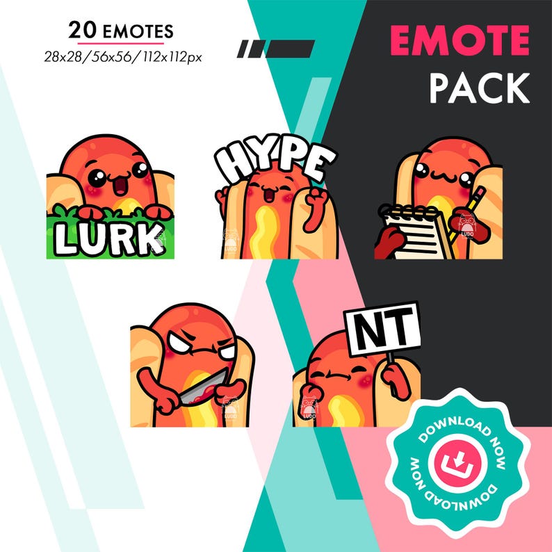 Mega Hotdog Emote Pack, 20 Cute Sausage Hi, Hype, Noted Still Emote Set ...
