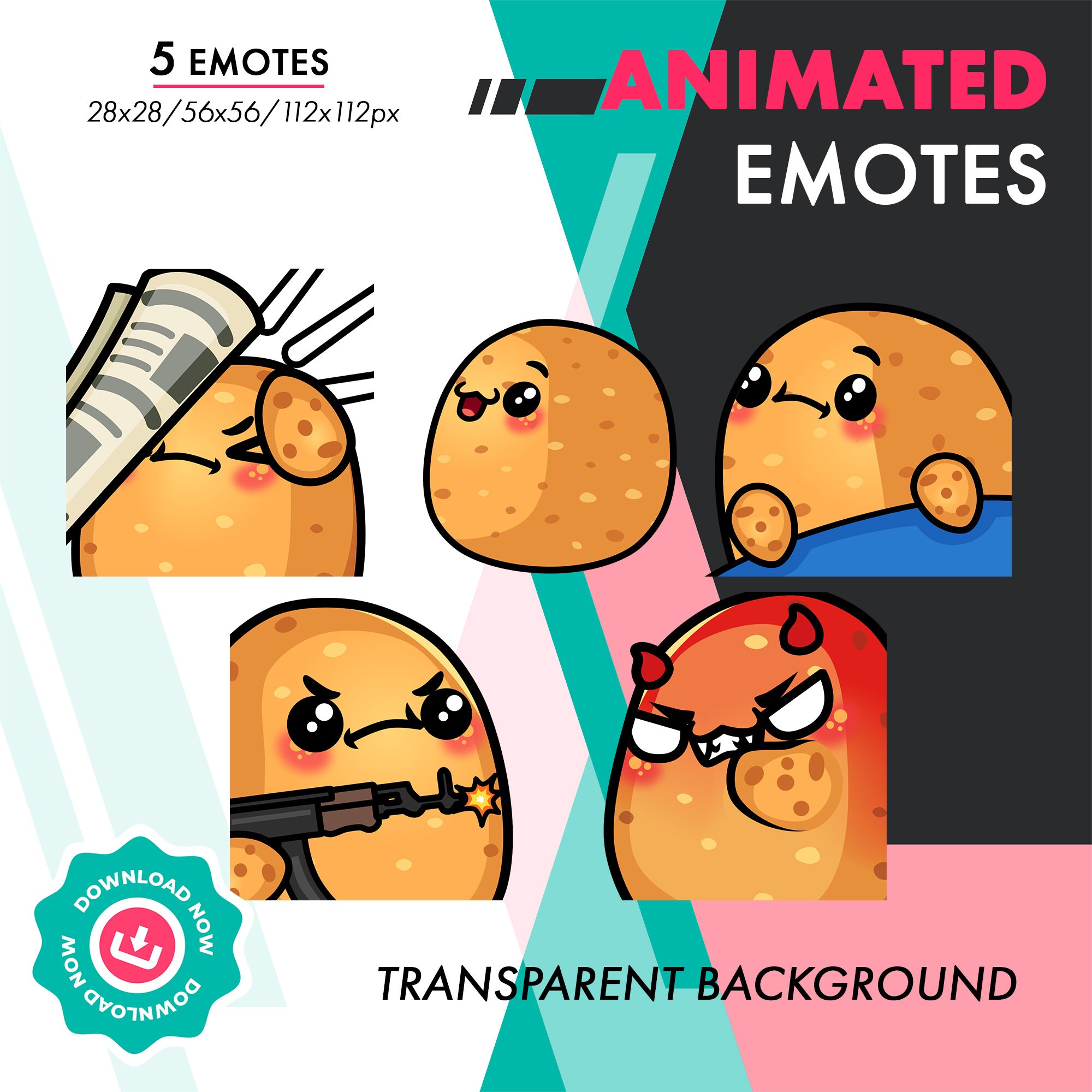 Animated Potato Emotes Pack 2, 5 Cute Potato Aim, Bonk, Mod Check Emote ...