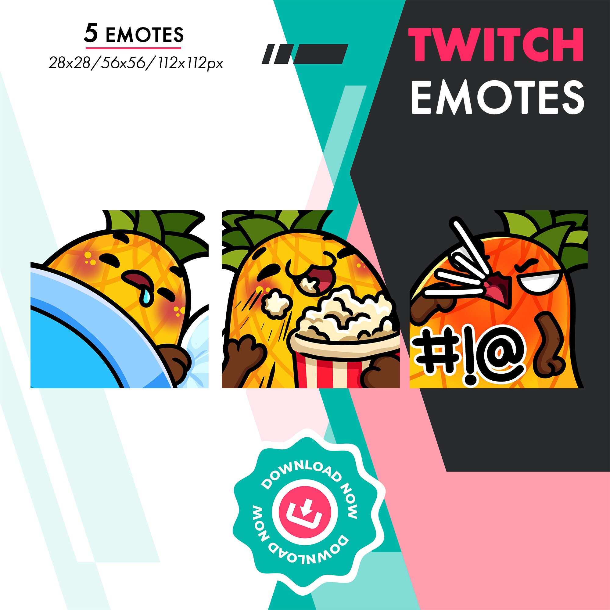 Twitch Pineapple Emote Pack, Cute 5 Fruit Hi, Rage, Blanket Emote Set ...