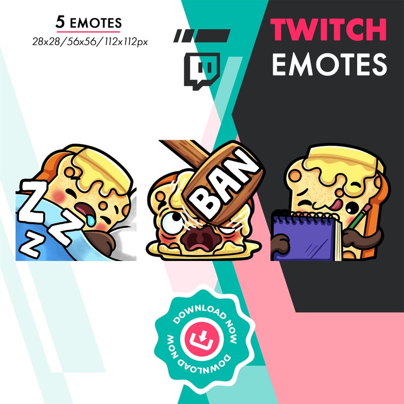 Twitch Toast Emote Pack | Cute 5 Bread Cheer, Raid, Ban Emote Set 2 for ...