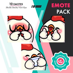 Chicken Emote Bundle, 10 Cute Twitch Chicken Uwu, Ban, Heart Emote Set ...