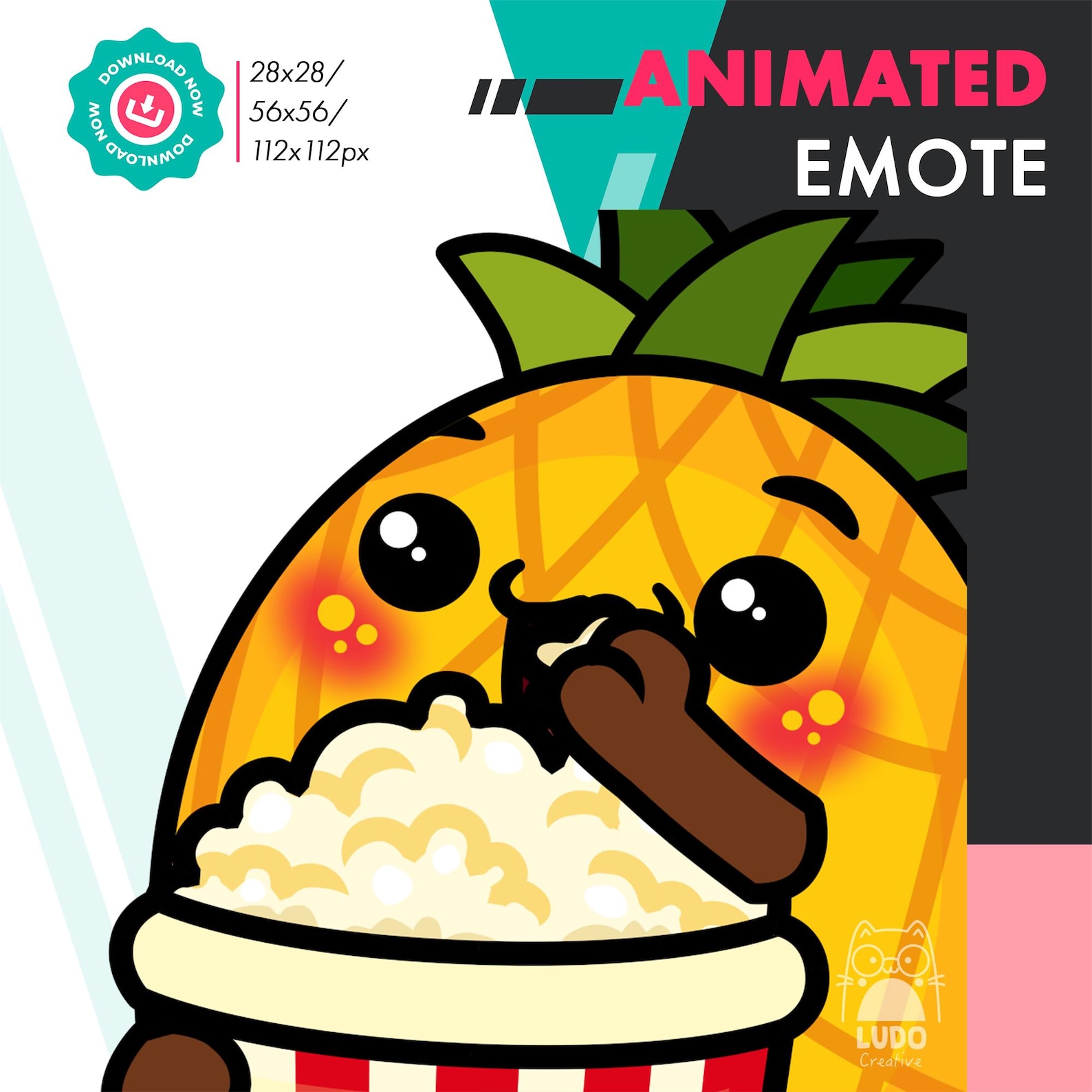 Animated Pineapple Popcorn Emote, Cute Fruit Eating Emote for Twitch ...