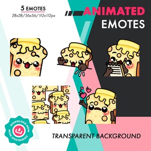 Animated Toast Emotes Pack 2, 5 Cute Bread and Butter Raid, Love, Noted ...