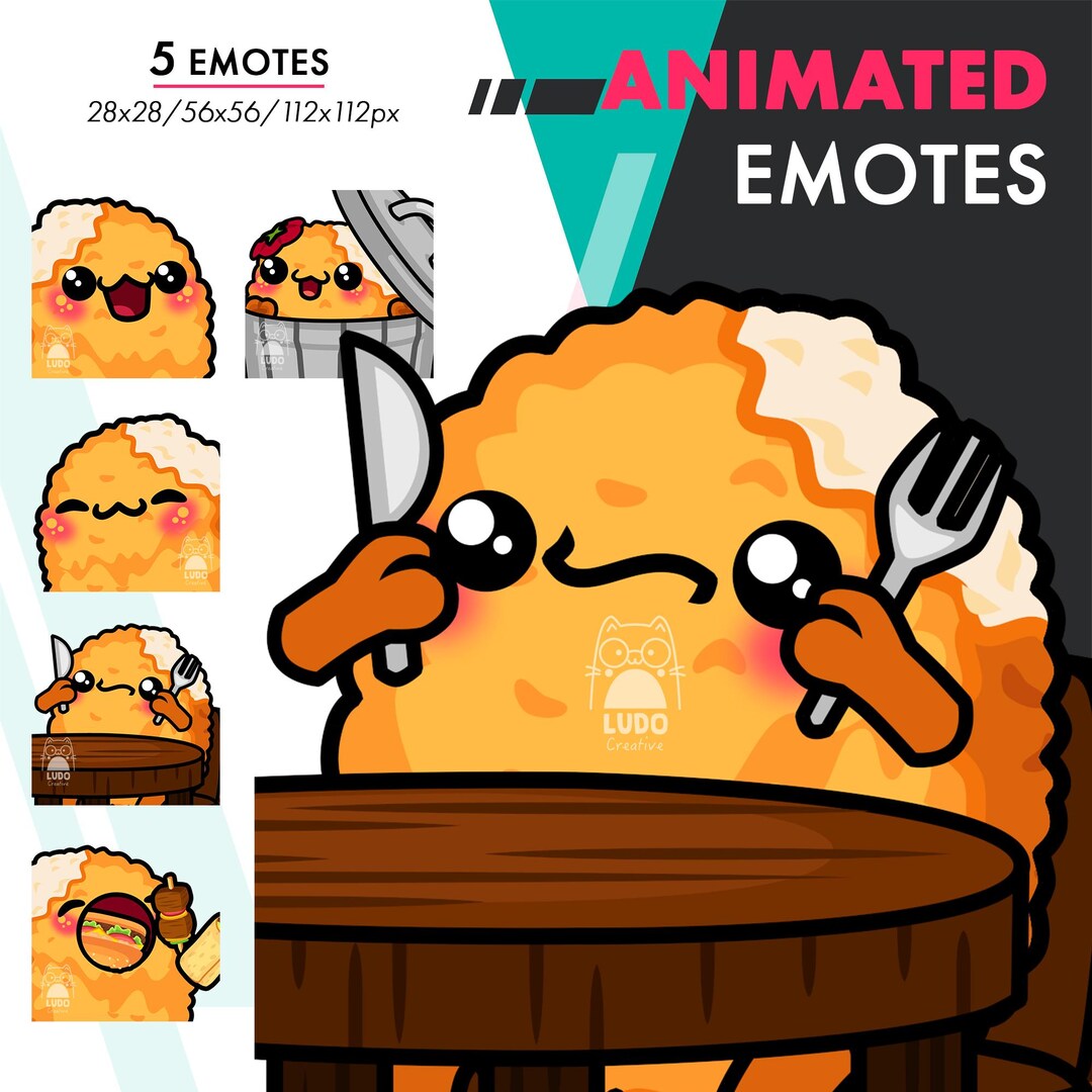 Animated Chicken Nugget Emotes Pack 12, 5 Cute Fried Chicken Hungry ...